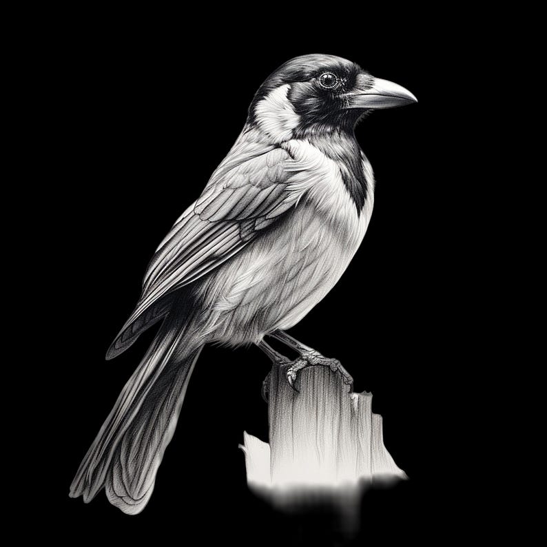 Magpie Illustration: Realistic Bird Clipart Design (digital Download ...