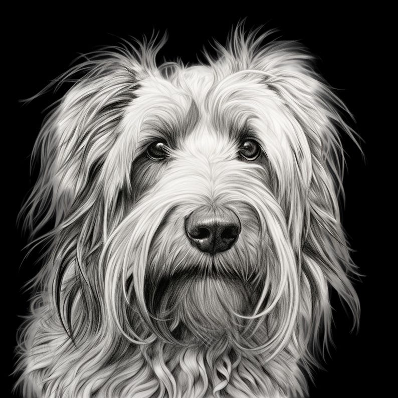 Bergamasco Dog Pencil Drawing: Fine Line Art, Tattoo Design (digital ...