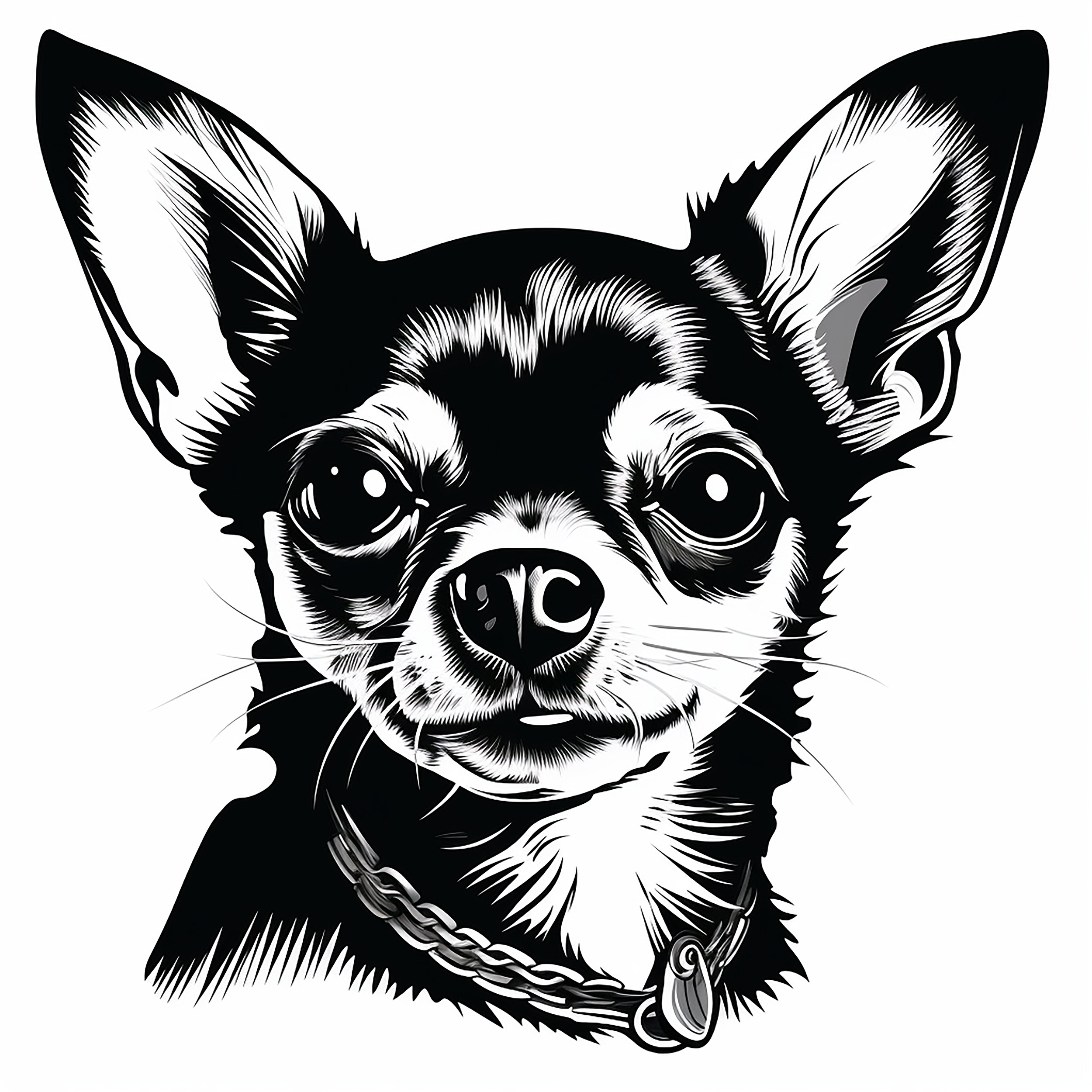 Chihuahua Clip Art Illustration, Black Line Pet Portrait, Printable ...