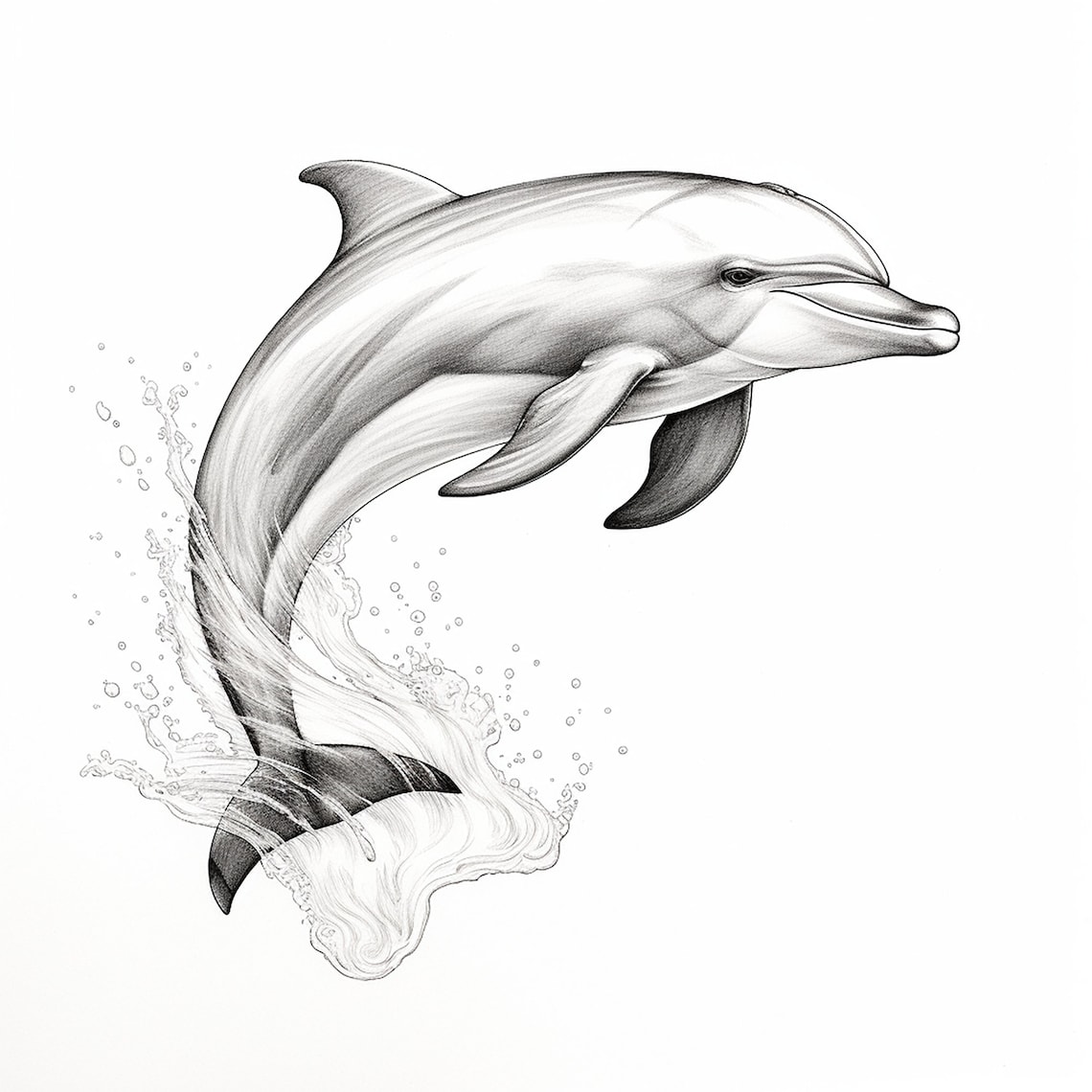 Dolphin Fine Line Drawing Clip Art, Ocean Wildlife Realistic ...