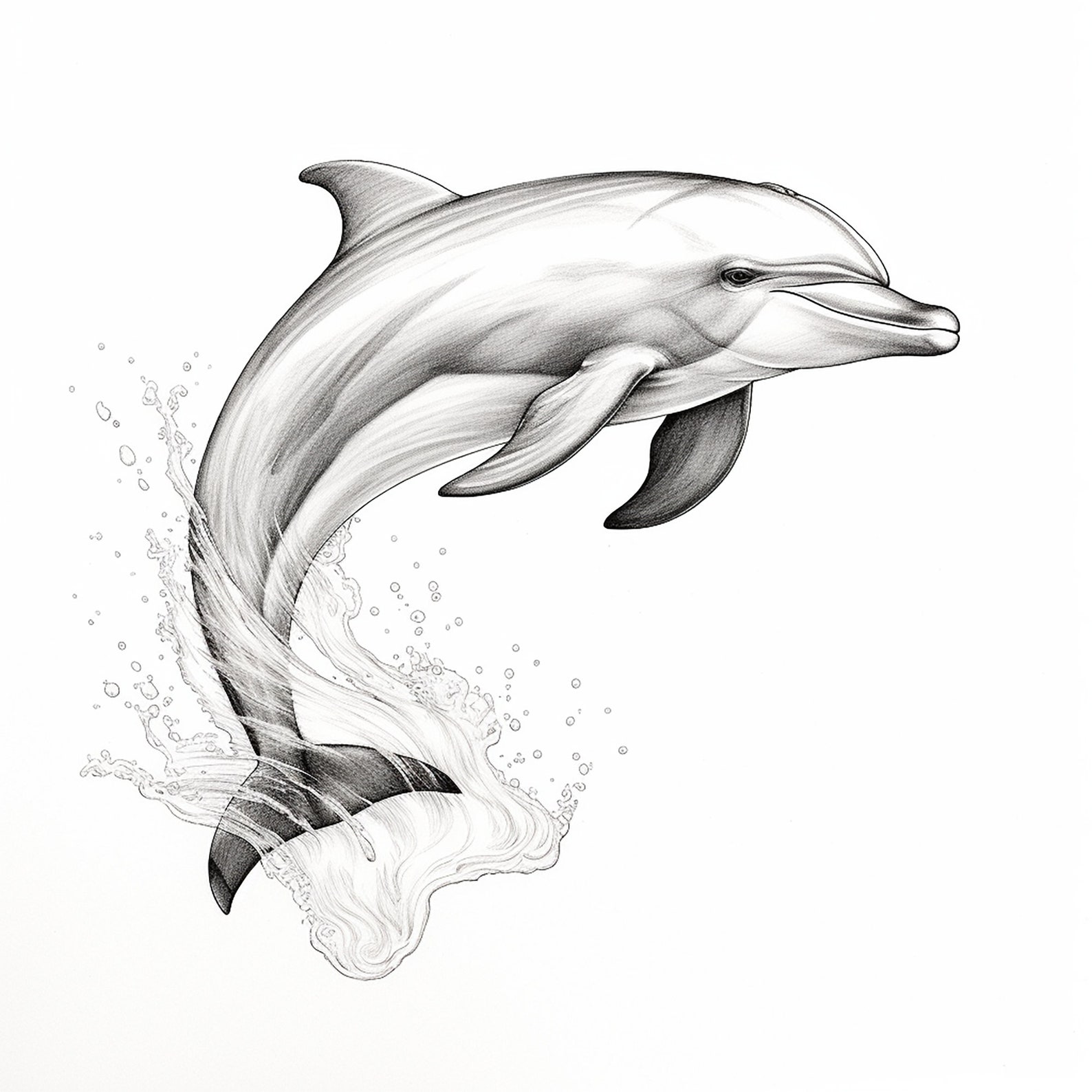 Dolphin Fine Line Drawing Clip Art, Ocean Wildlife Realistic ...