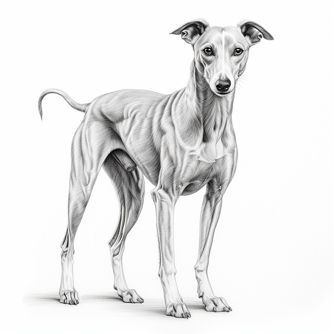 Whippet Fine Black Line Pet Portrait, Printable Dog Instant Download ...
