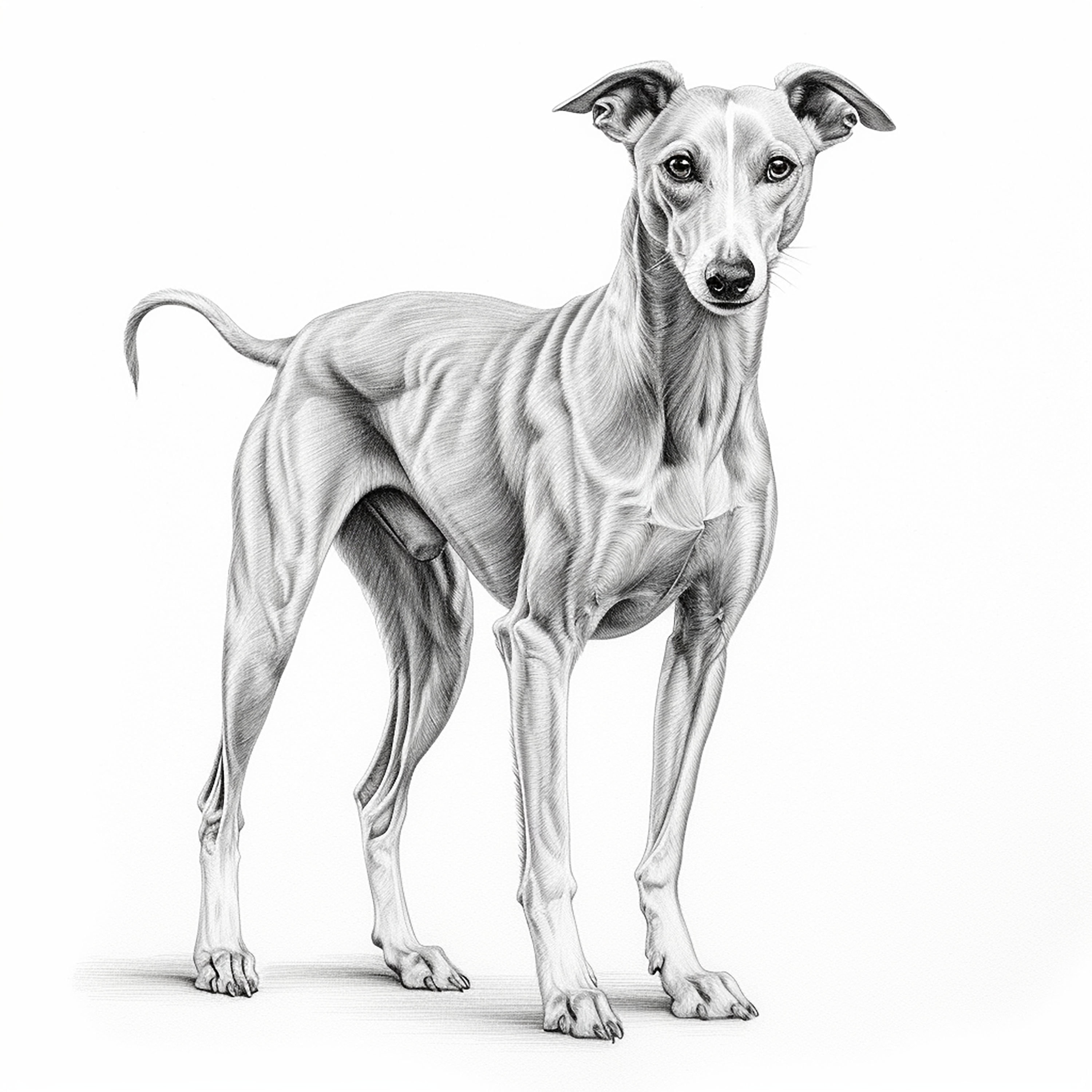 Whippet Fine Black Line Pet Portrait, Printable Dog Instant Download ...