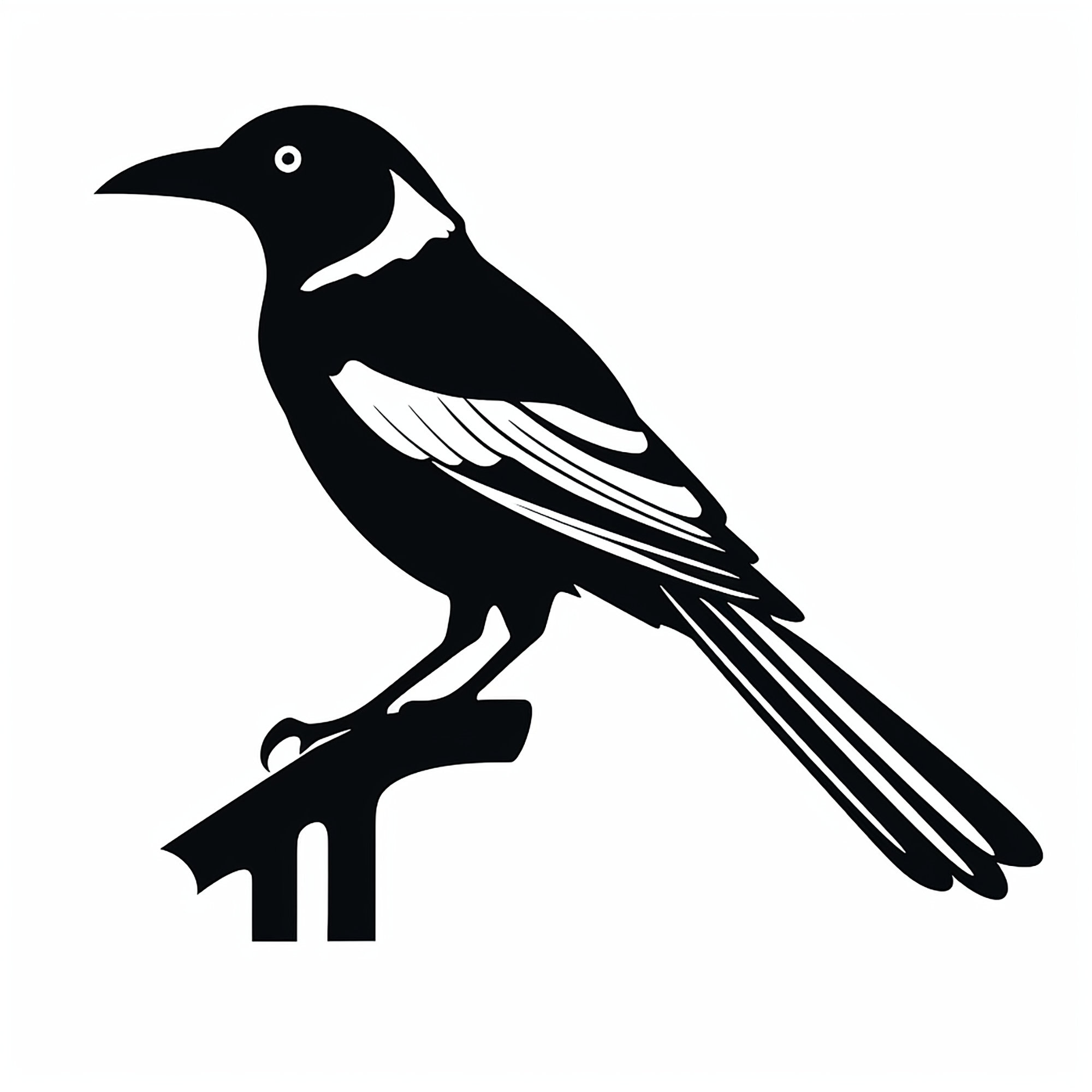 Magpie Clip Art Illustration, Printable Wldlife Bird Decal for Sticker ...