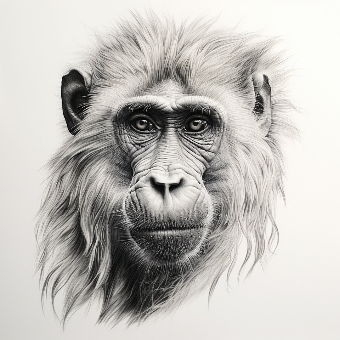 Baboon Fine Line Wildlife Portrait, Printable Clip Art Illustration for ...