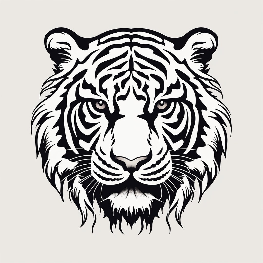 Black Line Tiger Clip Art Black and White Illustration, Printable ...