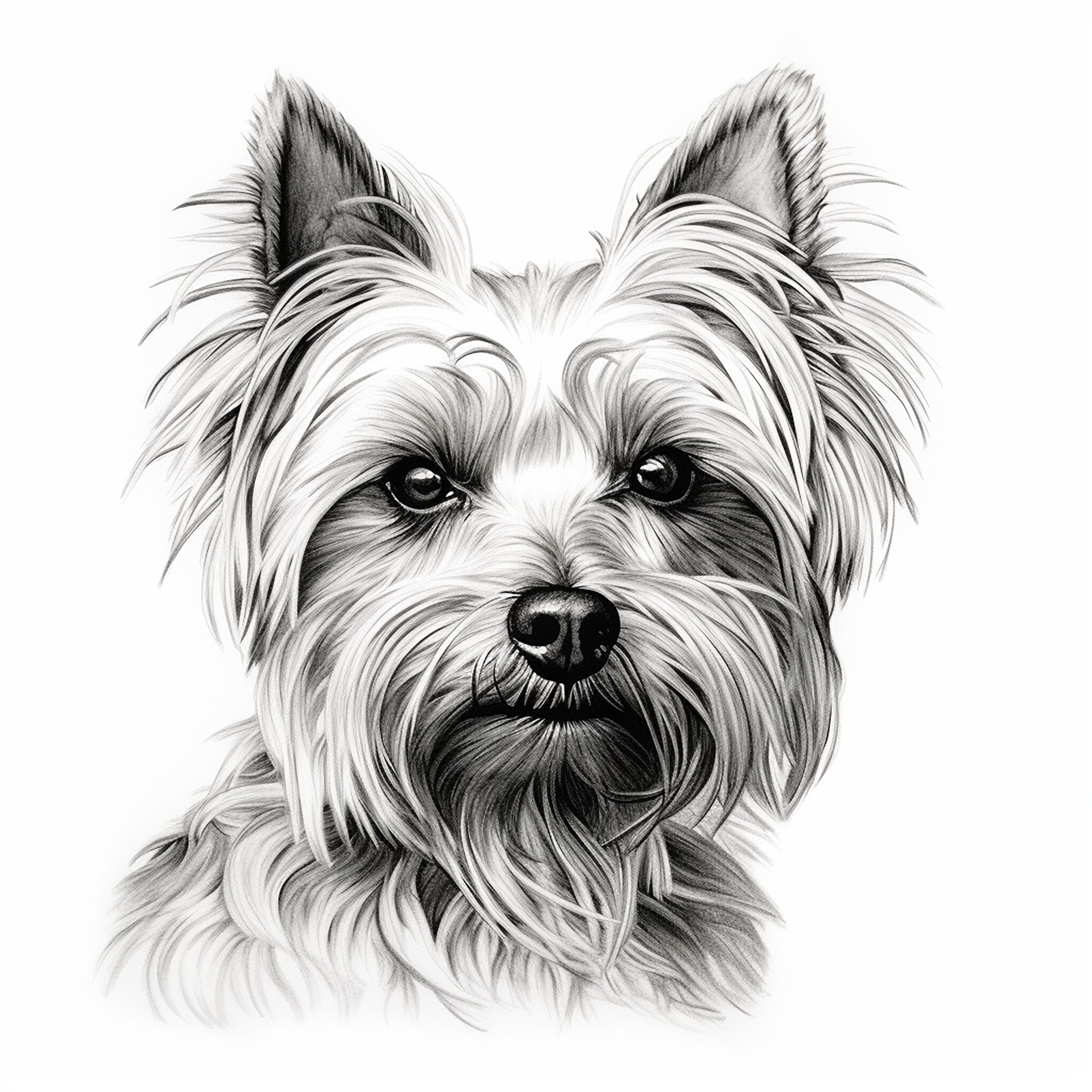 Yorkie Fine Line Dog Pet Portrait, Printable Animal Clip Art for ...