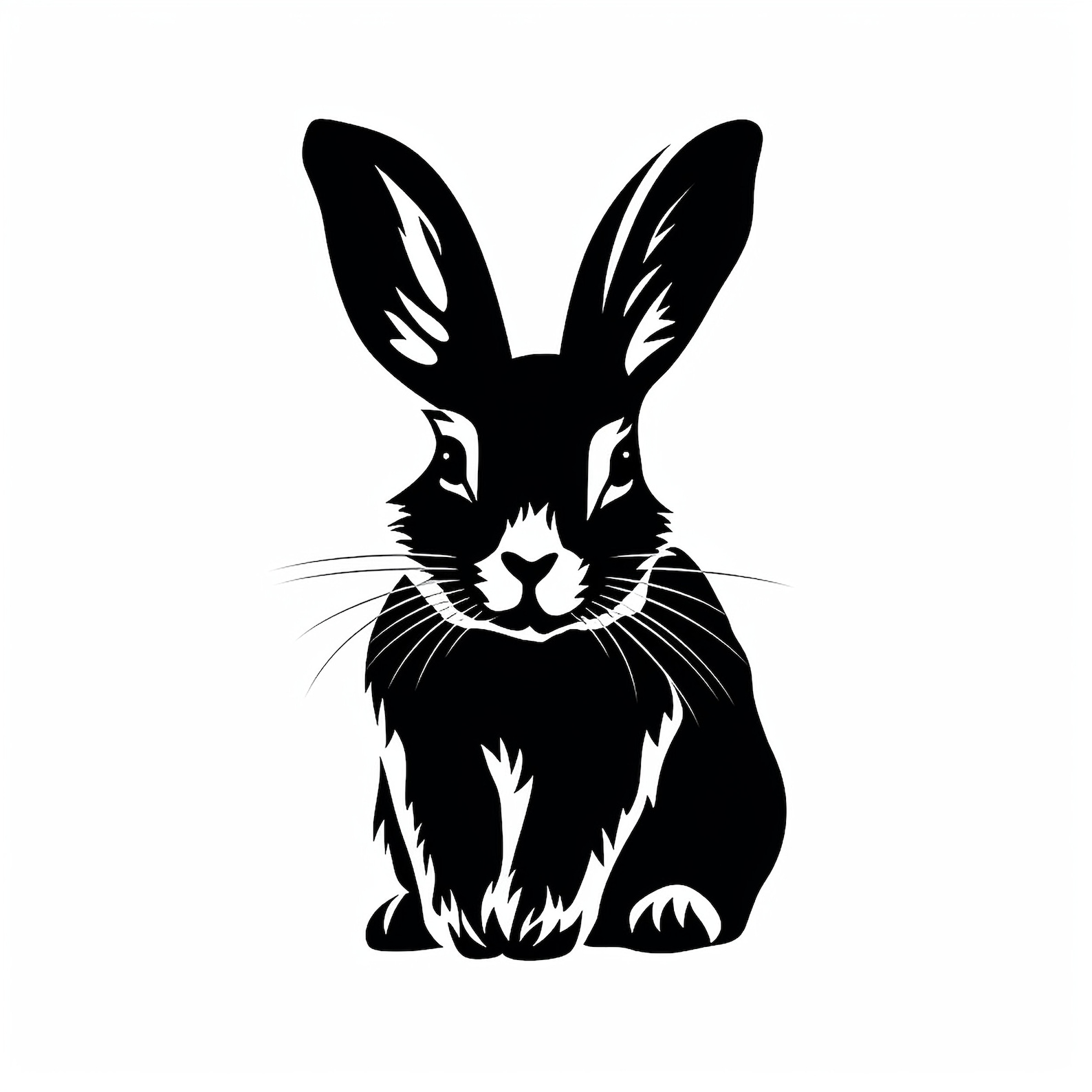 Simple Rabbit Clip Art Illustration. Black Line Wildlife Animal Stencil ...