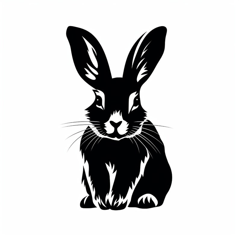 Simple Rabbit Clip Art Illustration. Black Line Wildlife Animal Stencil ...