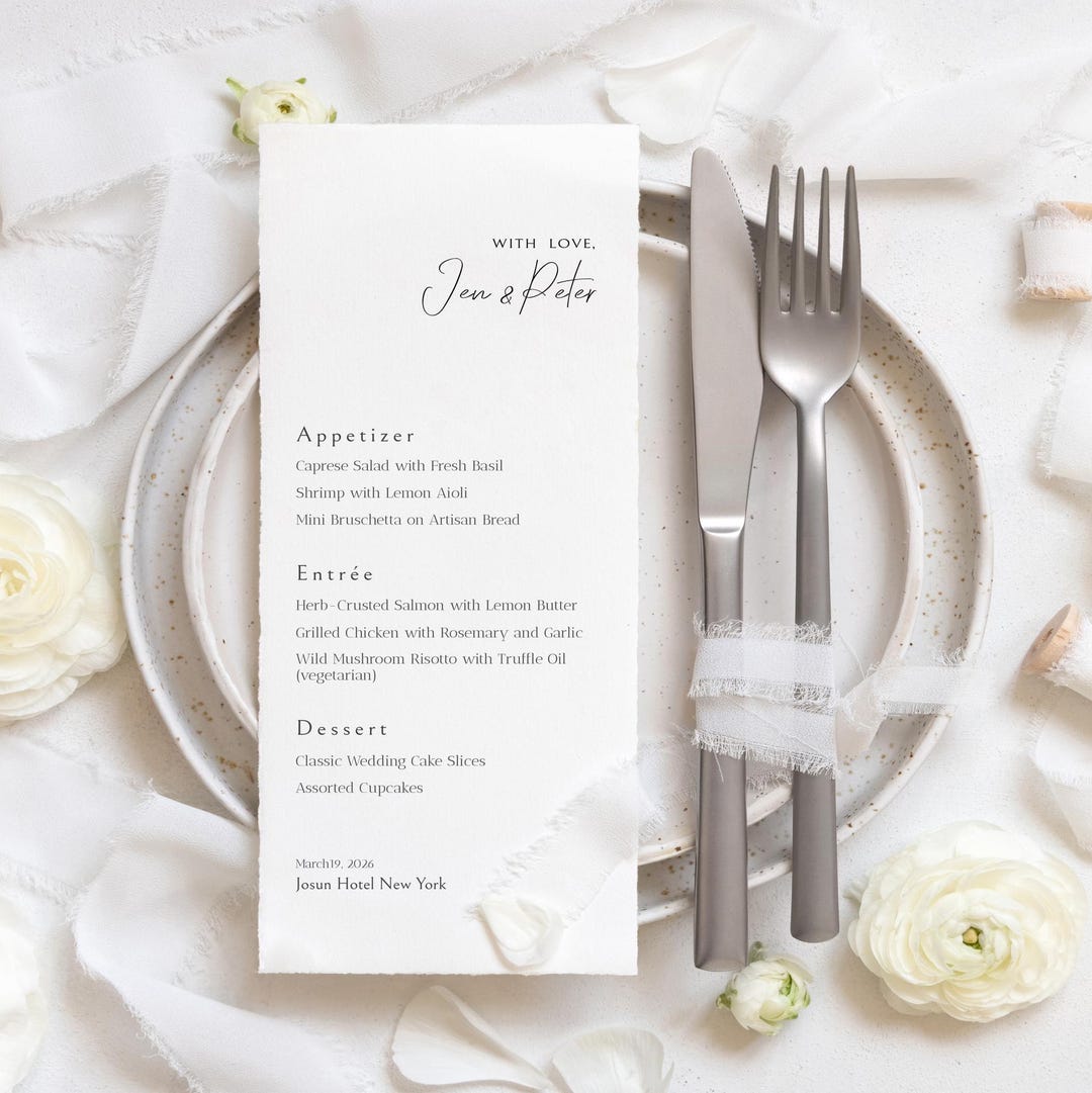 Wedding Menu Template Elegant Script Couple Names & Luxurious Serif ...