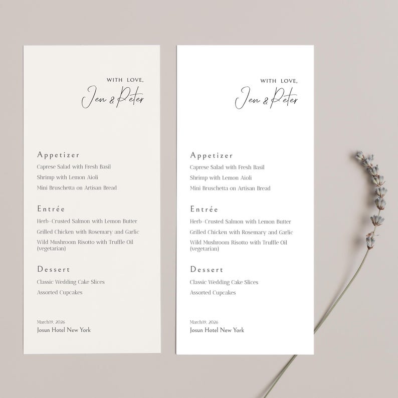 Wedding Menu Template Elegant Script Couple Names & Luxurious Serif ...