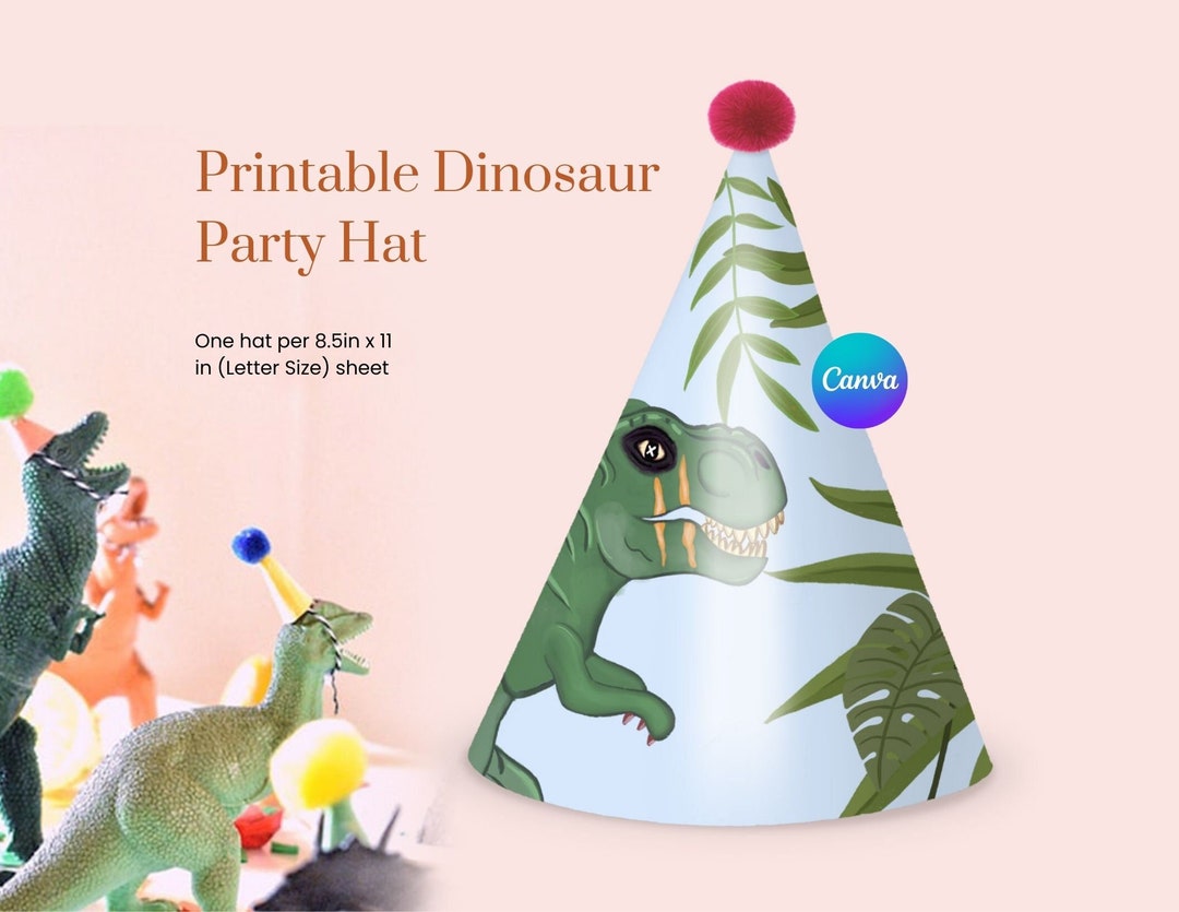 T-rex Dinosaur Printable Party Hat - Customizable Canva Template ...