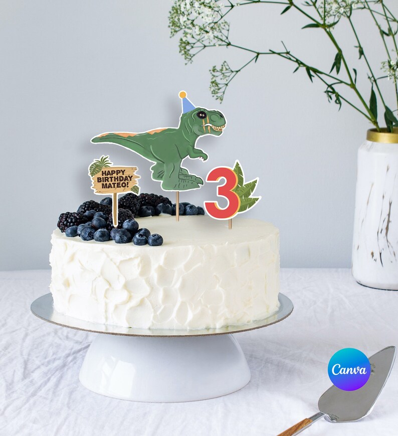 Dinosaur Cake Topper Editable Canva Template / Printable Trex Cake ...