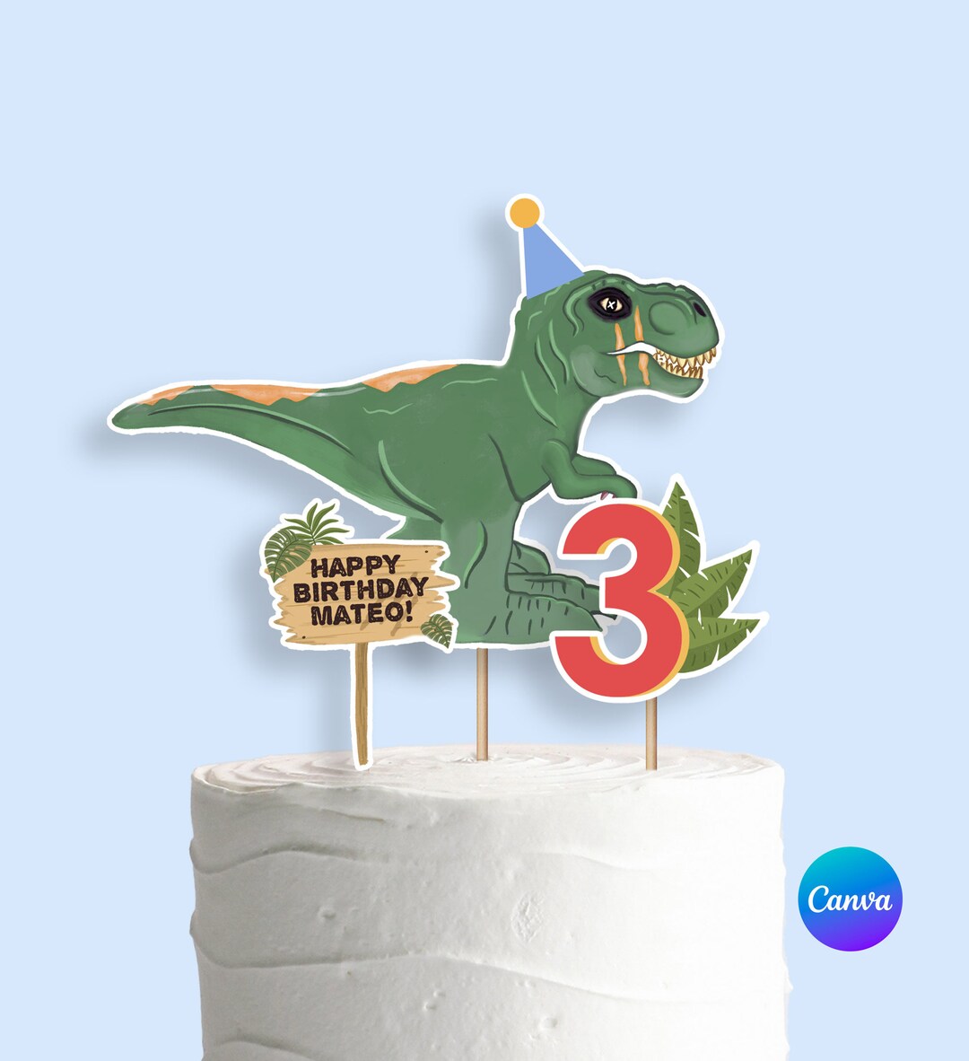 Dinosaur Cake Topper Editable Canva Template / Printable Trex Cake ...