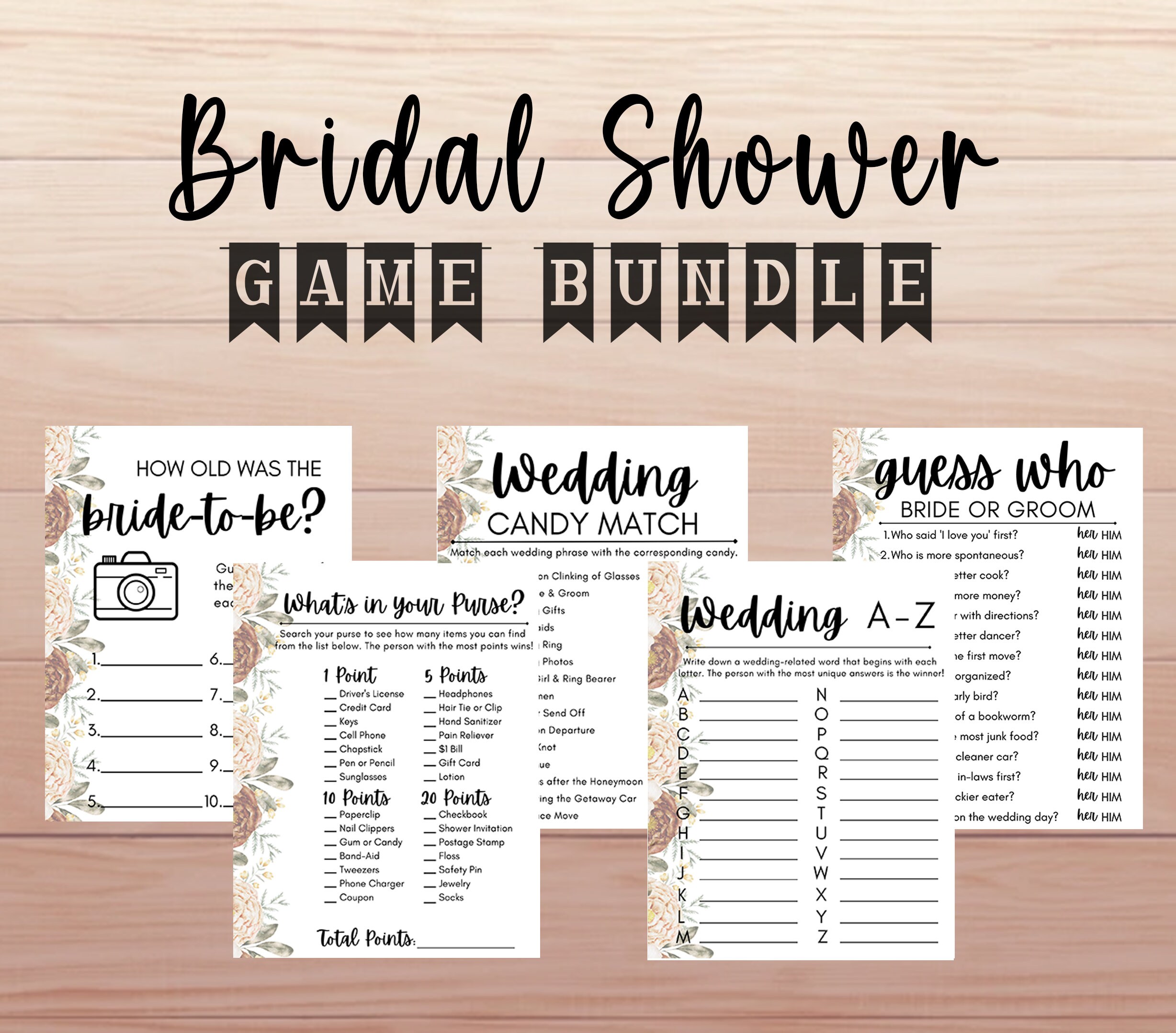 Bridal Shower Game Bundle Digital Download Printable - Etsy