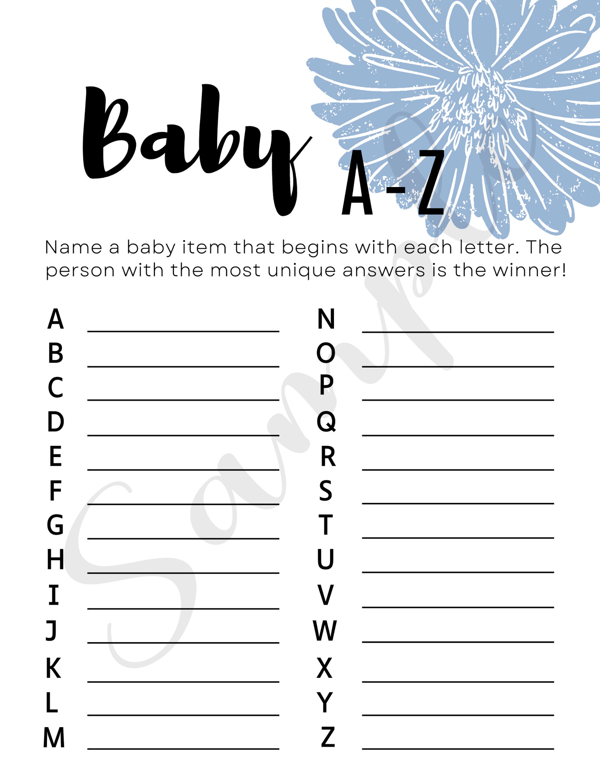 A-Z Baby Boy Shower Game Digital Download - Etsy