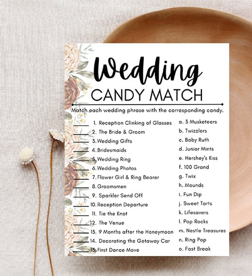 Candy Match Bridal Shower Game Digital Download - Etsy