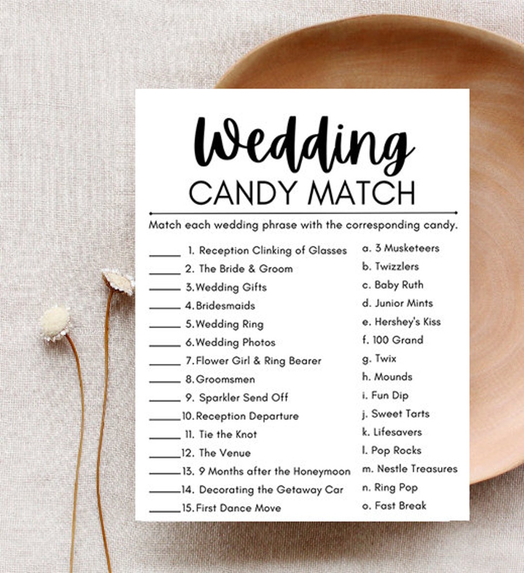 Candy Match Bridal Shower Game Digital Download - Etsy