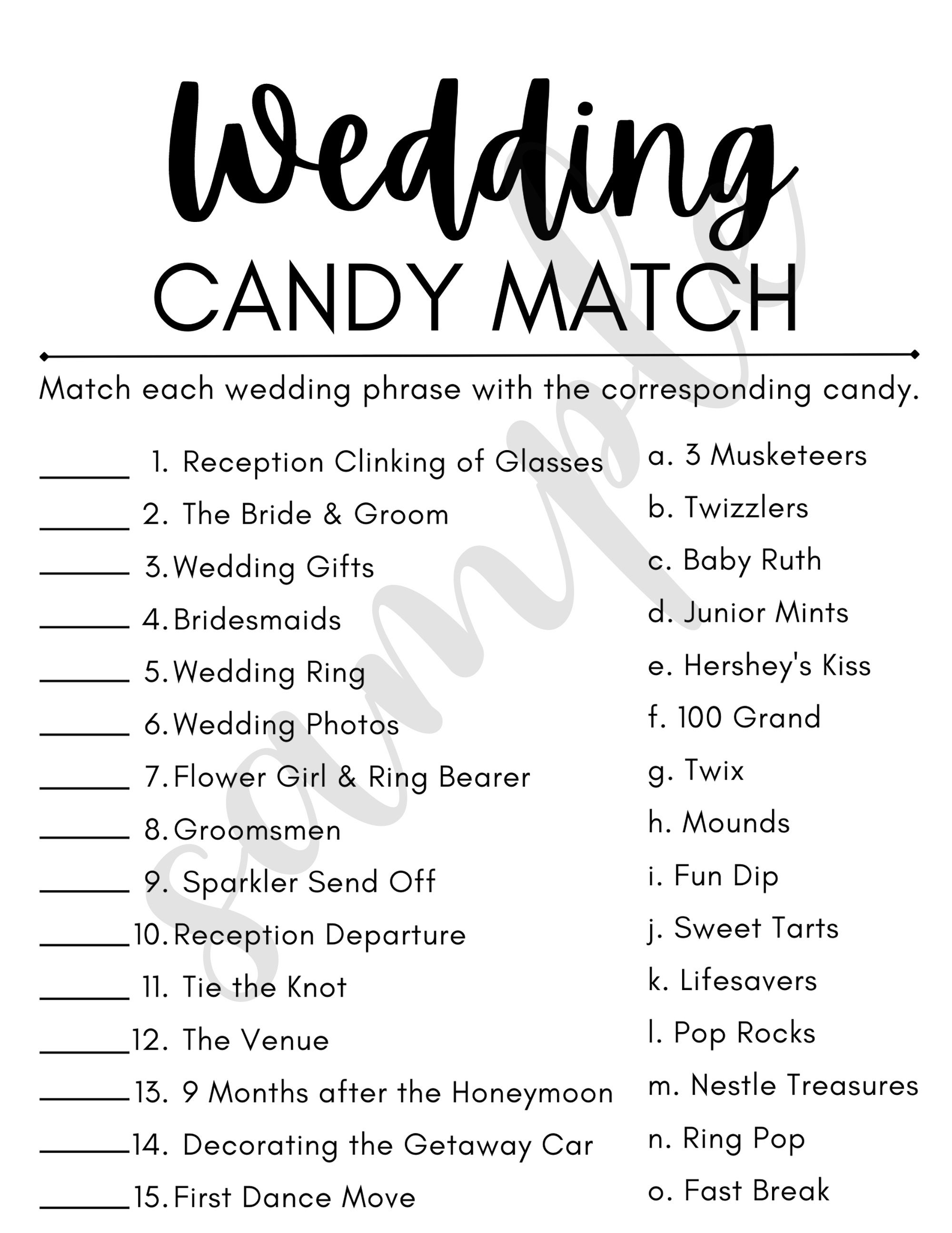 Candy Match Bridal Shower Game Digital Download - Etsy