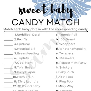 Candy Match Baby Boy Shower Game Digital Download - Etsy