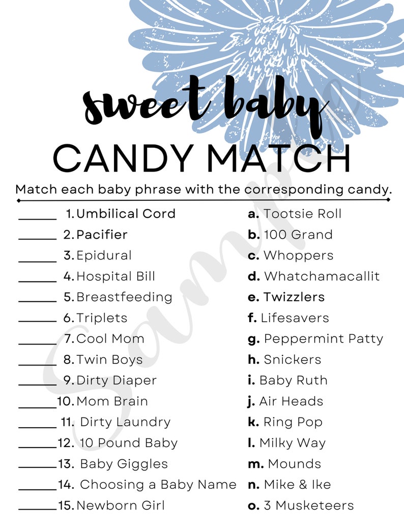 Candy Match Baby Boy Shower Game Digital Download - Etsy
