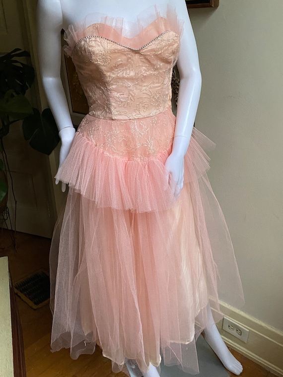 1950s Cupcake Pink ruffle tulle prom dress - Gem