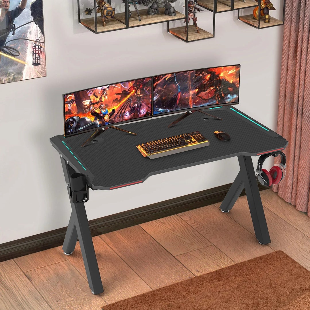 Gaming Desk With Led's, Black Gaming Table, Affordable Gamer Desk - Etsy