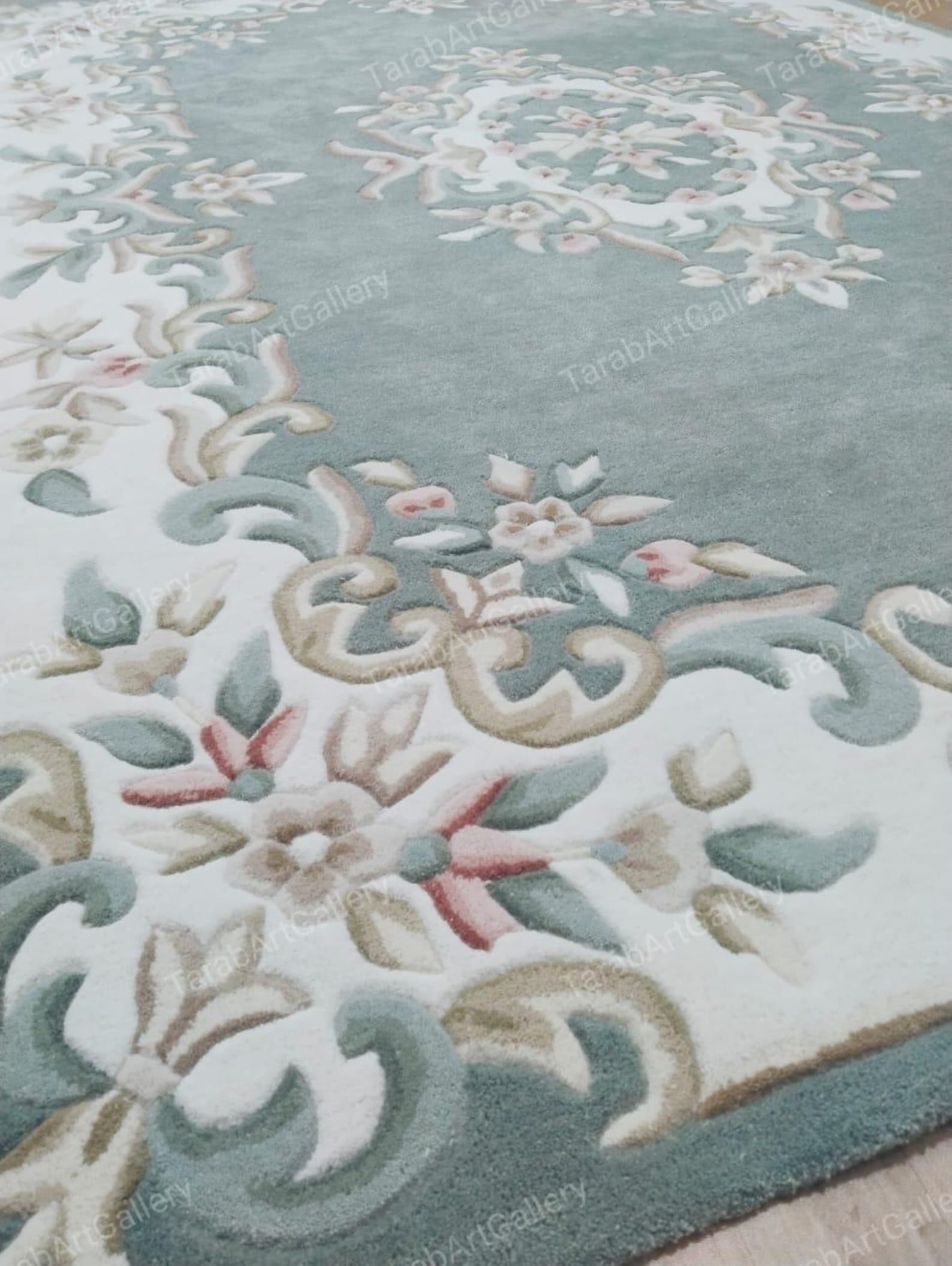 Floral Abushan Wool Rug, Hand Tufted Area Carpet, Luxury Living Room ...