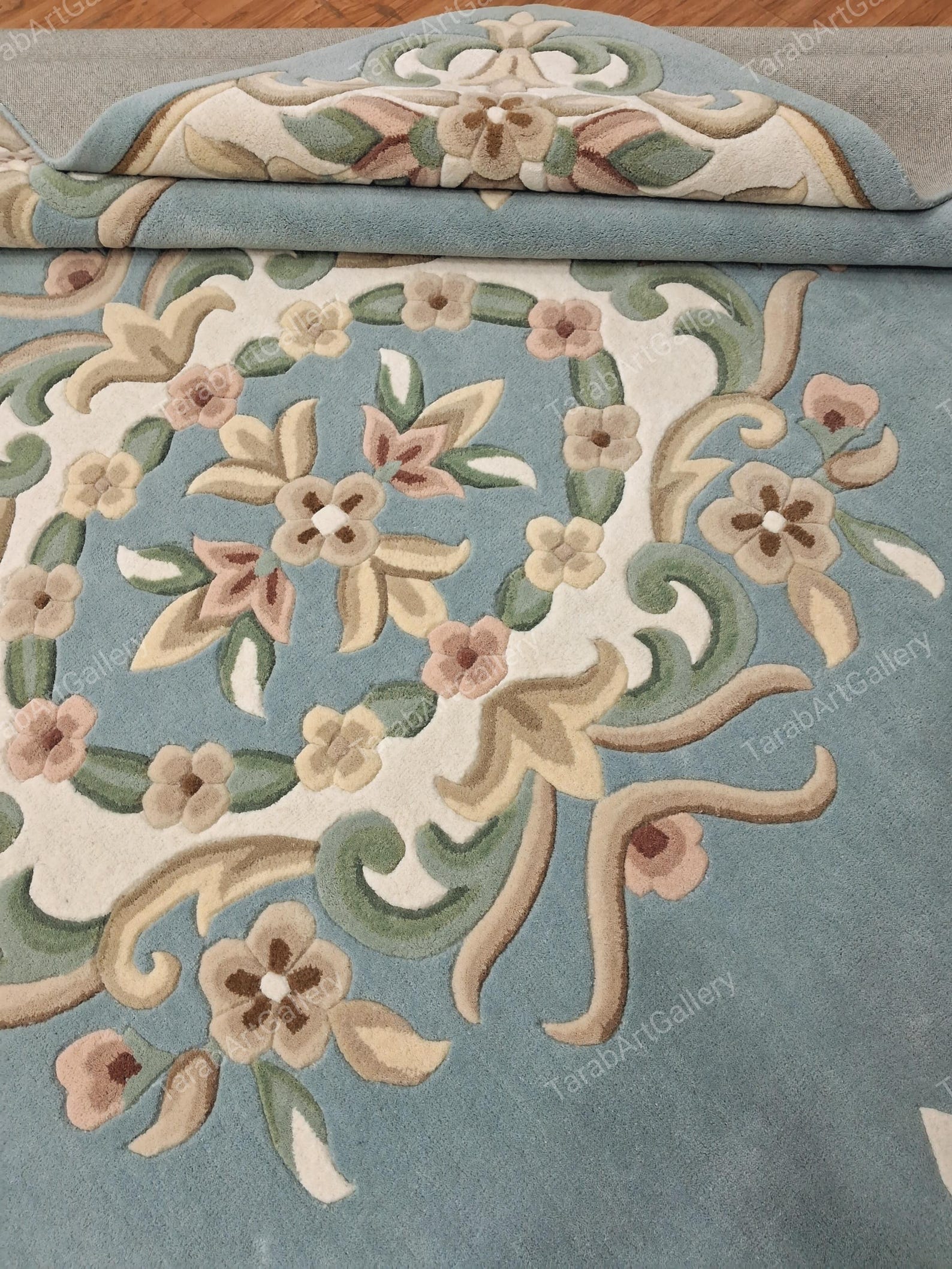 10x13 Hand Tufted Wool Area Rug: Floral Abushan Design, Blue Ivory Home ...