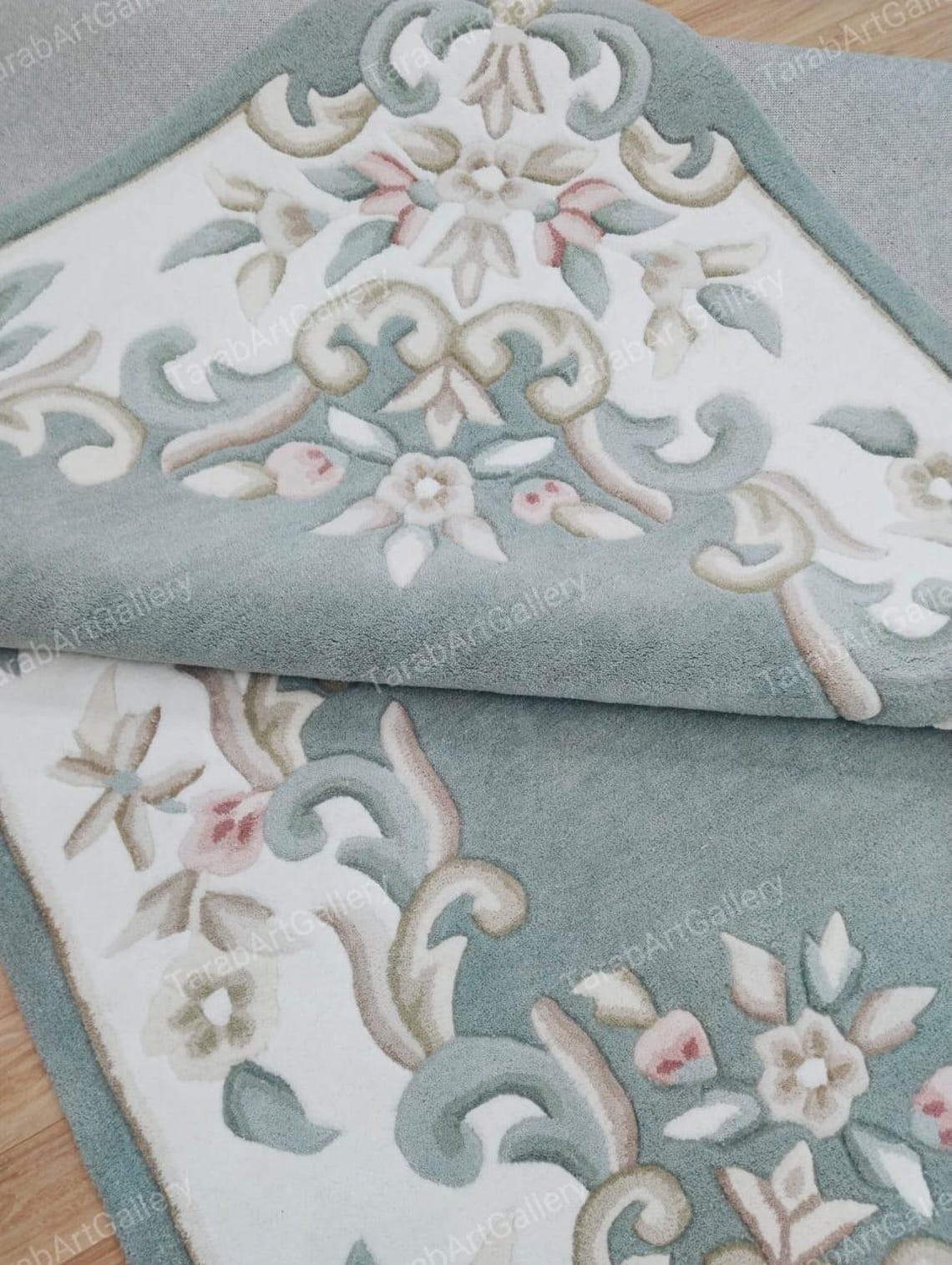 Floral Abushan Wool Rug, Hand Tufted Area Carpet, Luxury Living Room ...