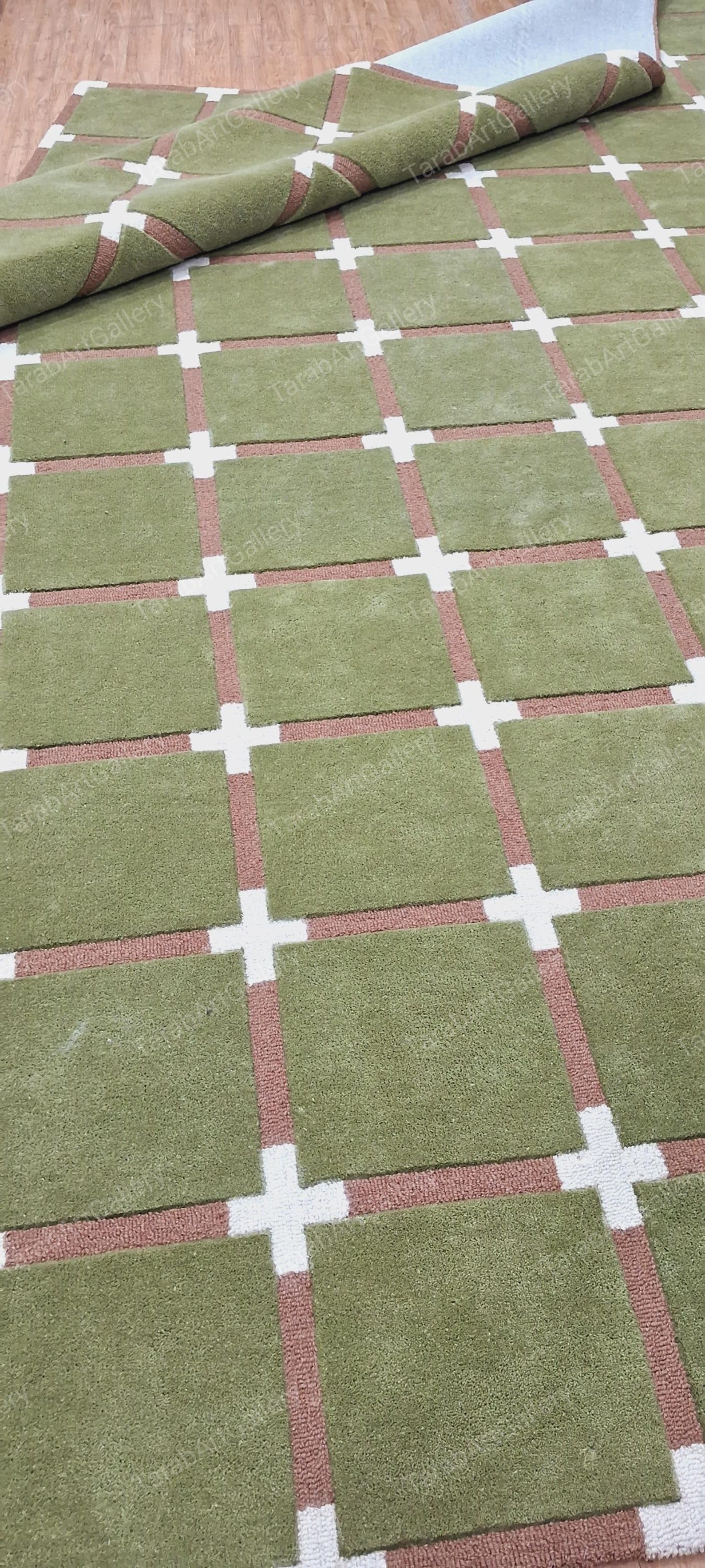 12x14 Area Rug Hand Tufted Modern Rug Green Base Rug Handmade Wool Rug ...