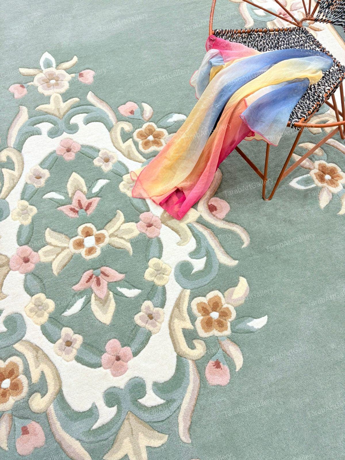 10x14 Abushan Floral Rug, Hand Tufted Area Carpet, Handmade Flower Wool ...