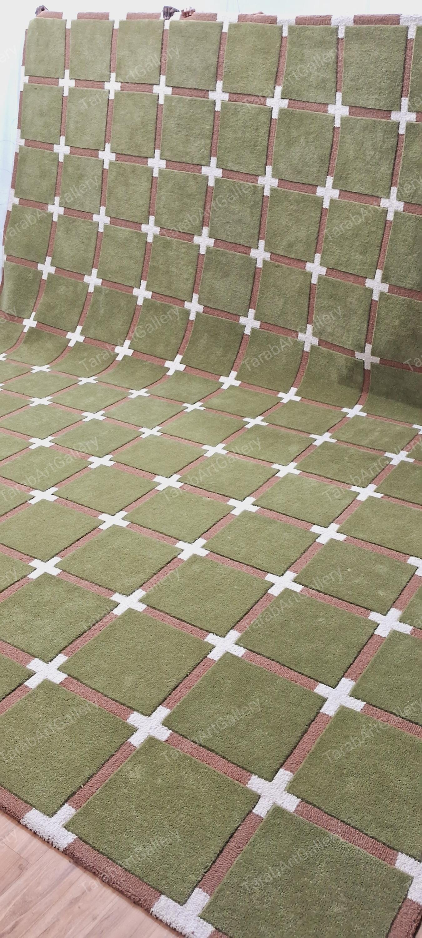 12x14 Area Rug Hand Tufted Modern Rug Green Base Rug Handmade Wool Rug ...