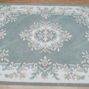 Floral Abushan Wool Rug, Hand Tufted Area Carpet, Luxury Living Room ...