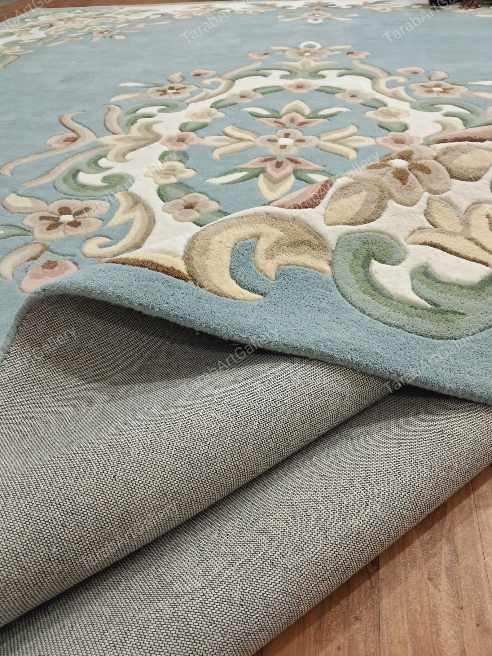 10x13 Hand Tufted Wool Area Rug: Floral Abushan Design, Blue Ivory Home ...
