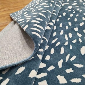 Polka Dots Area Rug Medium Blue and White Wool Rug Handmade Polka Dots ...