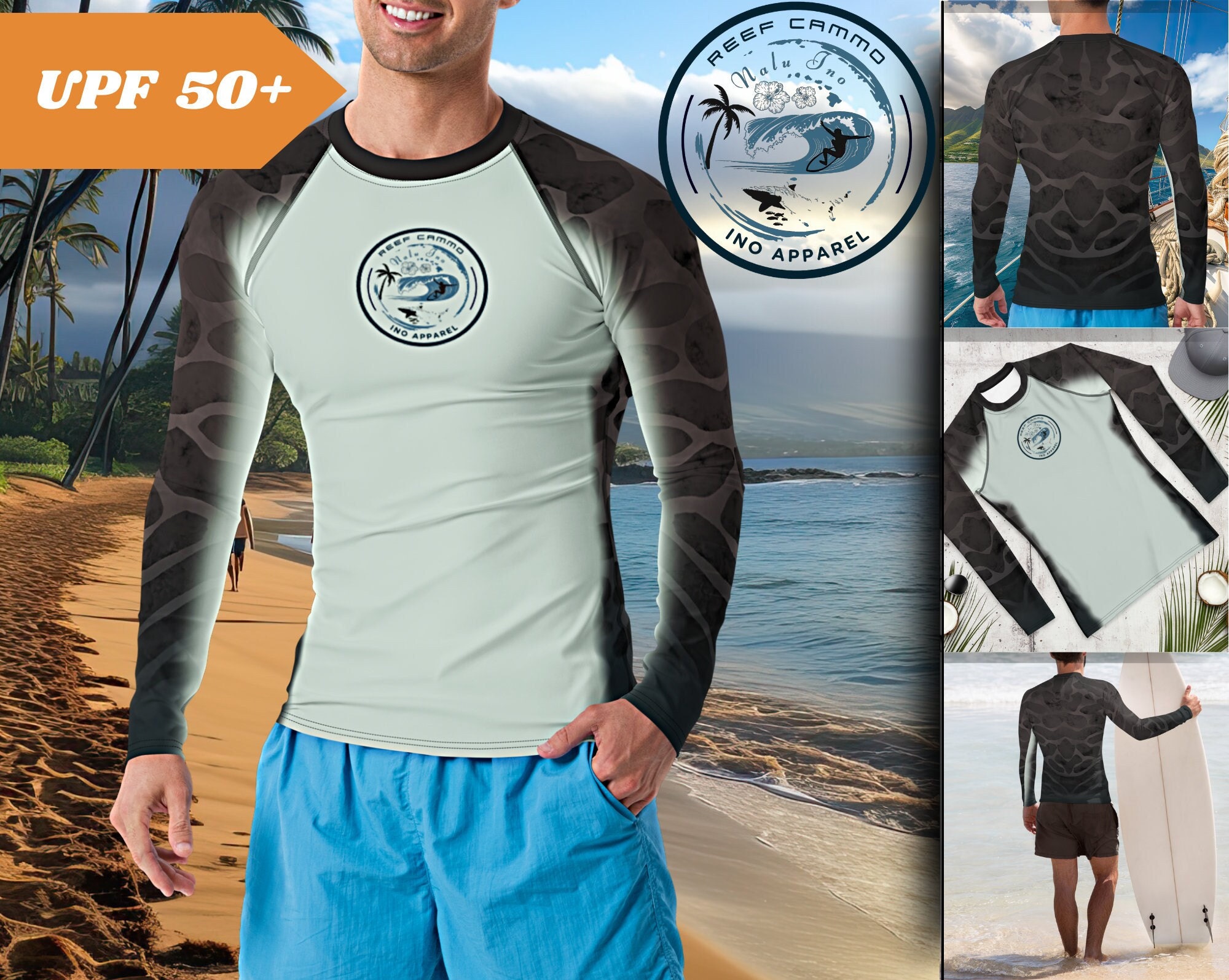 Reef Camo Rashguard – UPF 50+ Long Sleeve Swim Shirt for Surfing ...
