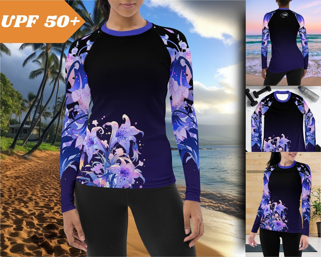 Bioluminescent Orchid Long Sleeve Rash Guard for Rashguard Swimsuit ...