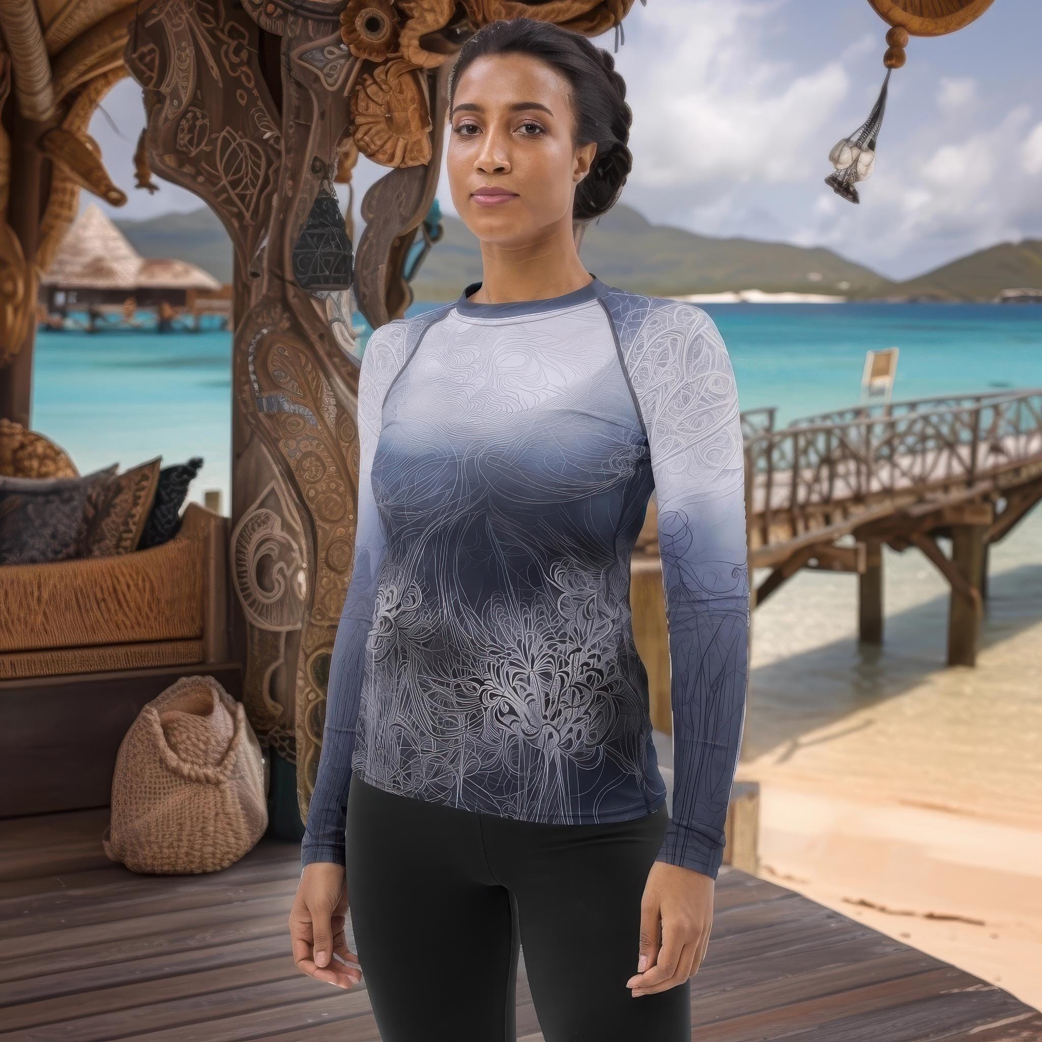 Silver Spider Lily Rash Guard: Women's UV Sun Shirt, Misty Forest Top ...