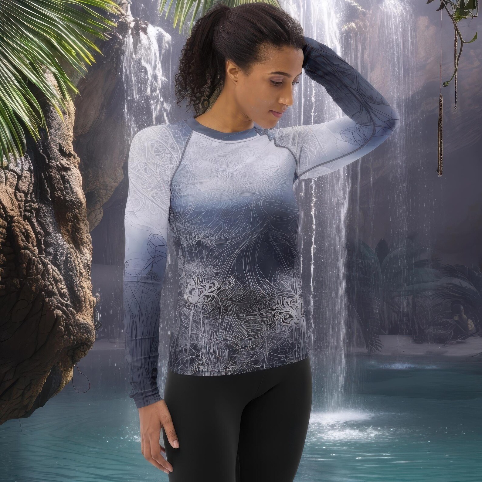 Silver Spider Lily Rash Guard: Women's UV Sun Shirt, Misty Forest Top ...