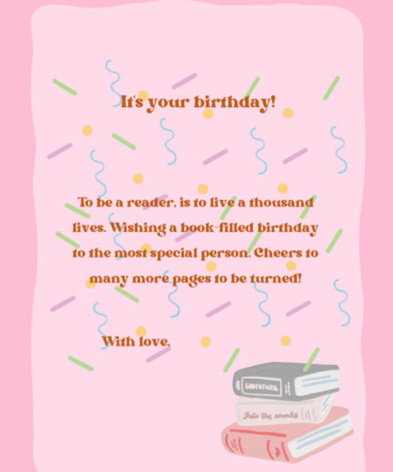 Printable Retro Birthday Card for Booklover - Etsy