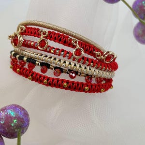 Handmade Red Button Bracelet – Multilayer Design With Gold Hematite - Etsy