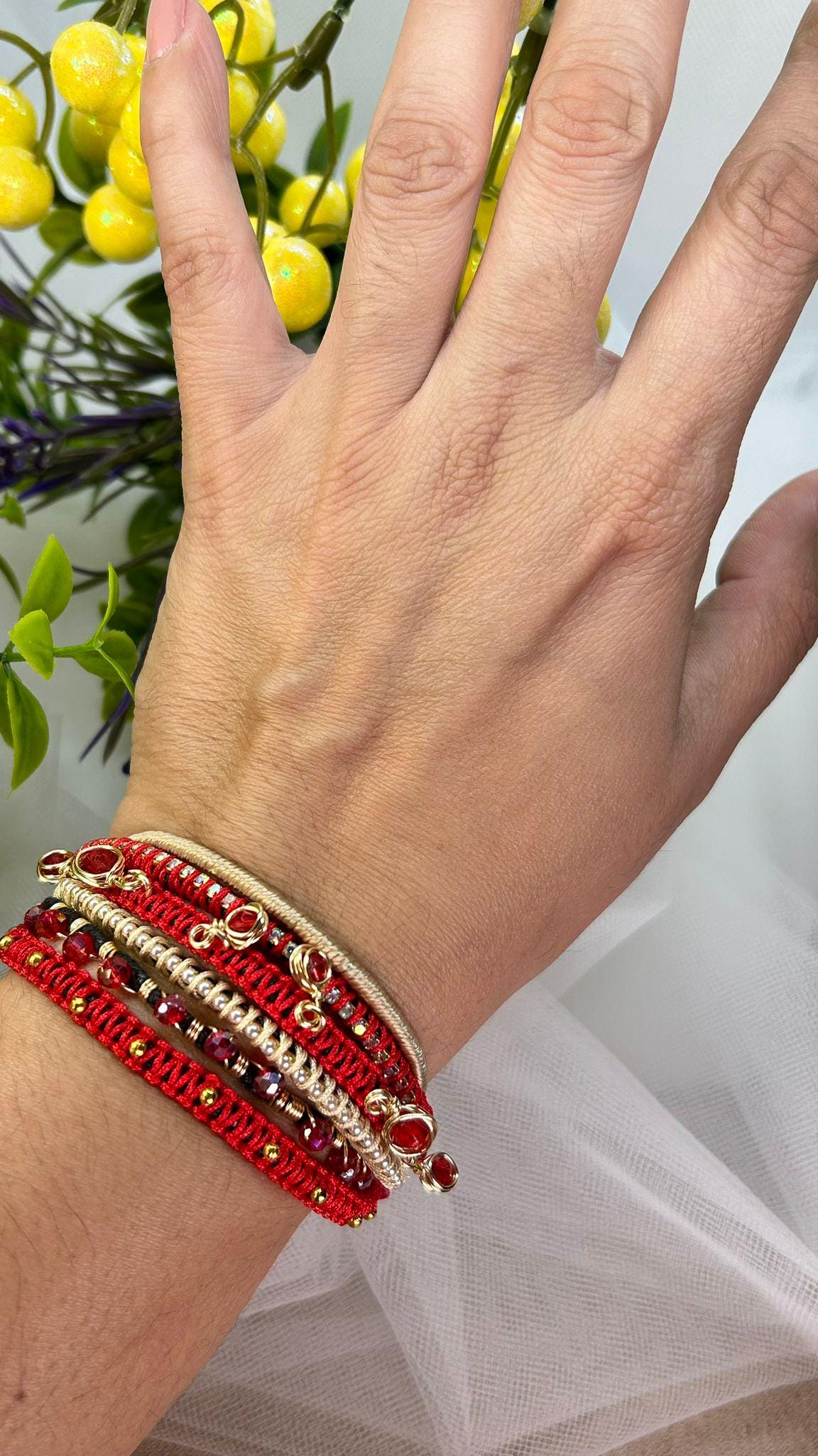 Handmade Red Button Bracelet – Multilayer Design With Gold Hematite - Etsy