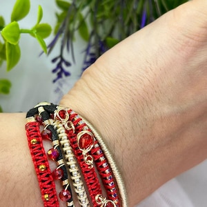 Handmade Red Button Bracelet – Multilayer Design With Gold Hematite - Etsy