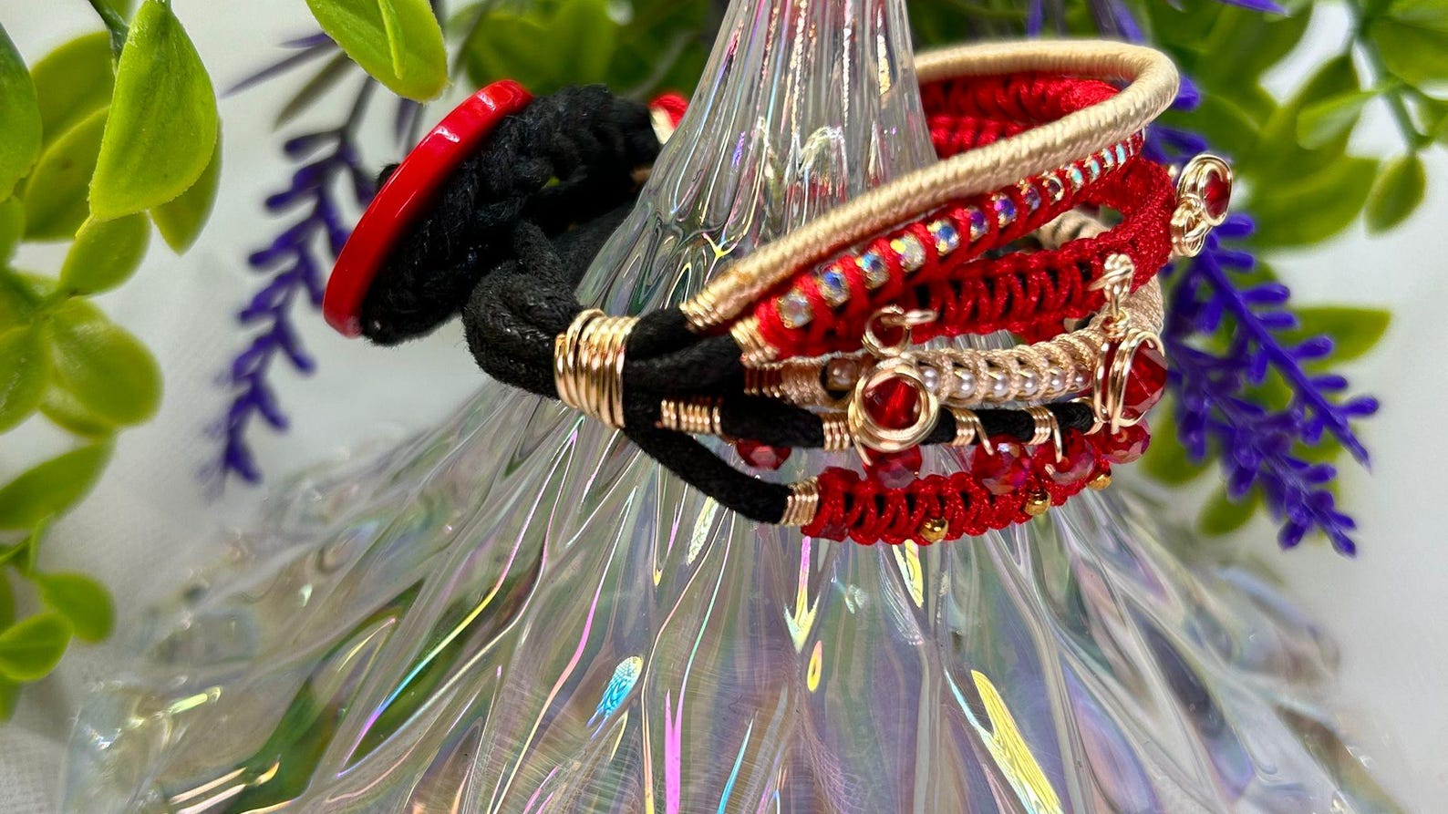 Handmade Red Button Bracelet – Multilayer Design With Gold Hematite - Etsy