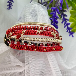 Handmade Red Button Bracelet – Multilayer Design With Gold Hematite - Etsy