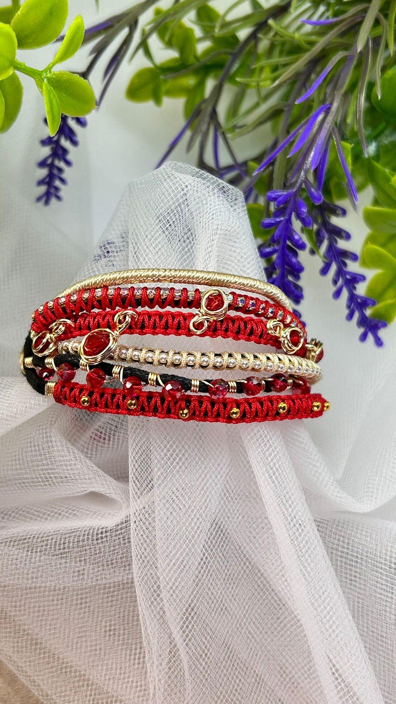 Handmade Red Button Bracelet – Multilayer Design With Gold Hematite - Etsy