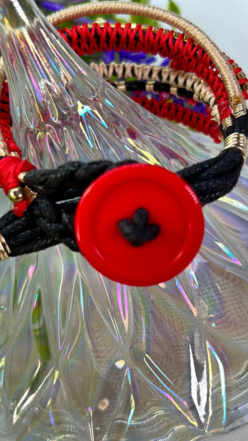 Handmade Red Button Bracelet – Multilayer Design With Gold Hematite - Etsy