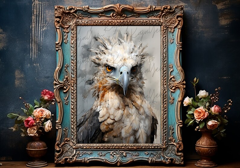 Harpy Eagle Vintage Poster Print Oil Painting Large Old Art Aged ...