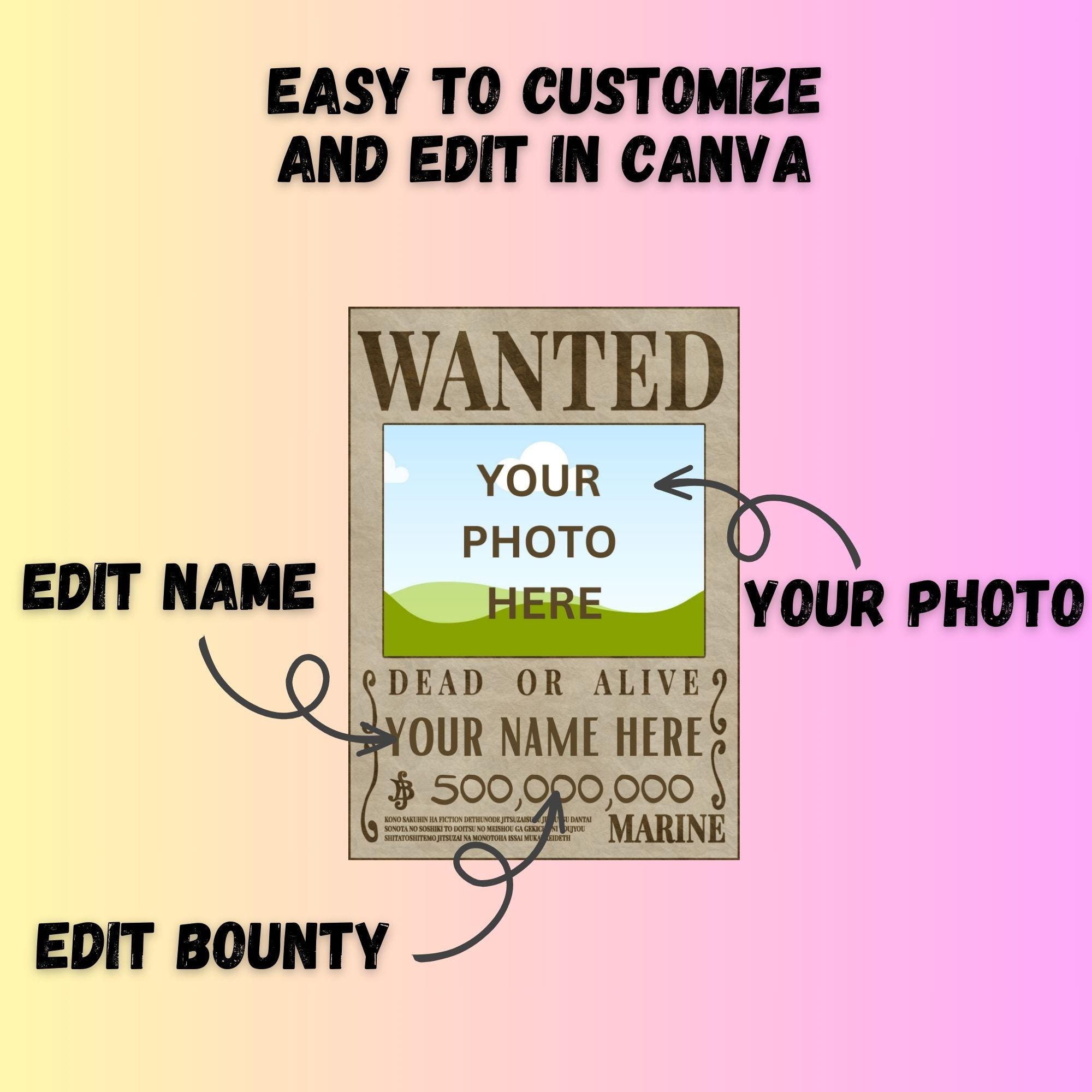 Editable Wanted Poster Template, Anime Inspired Design, Anime Wanted ...